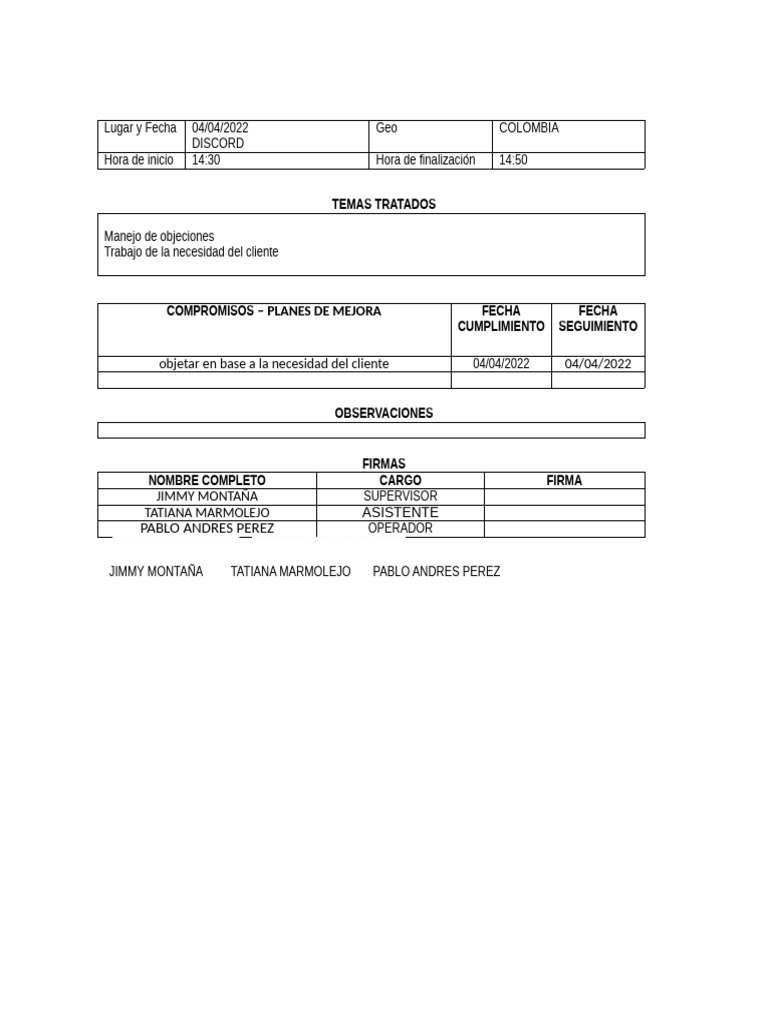 Formato Acta Retroalimentacion PABLO PEREZ | PDF