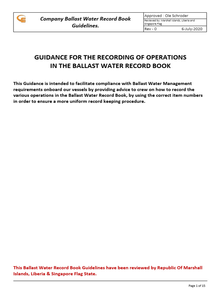 Ballast Record Book Guideline | PDF