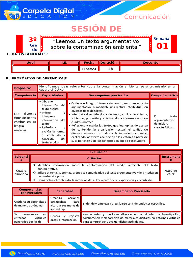 3° SESIÓN DE APRENDIZAJE SESIÓN 1-SEM.1-EXP.6-COMUNICACIÓN | PDF
