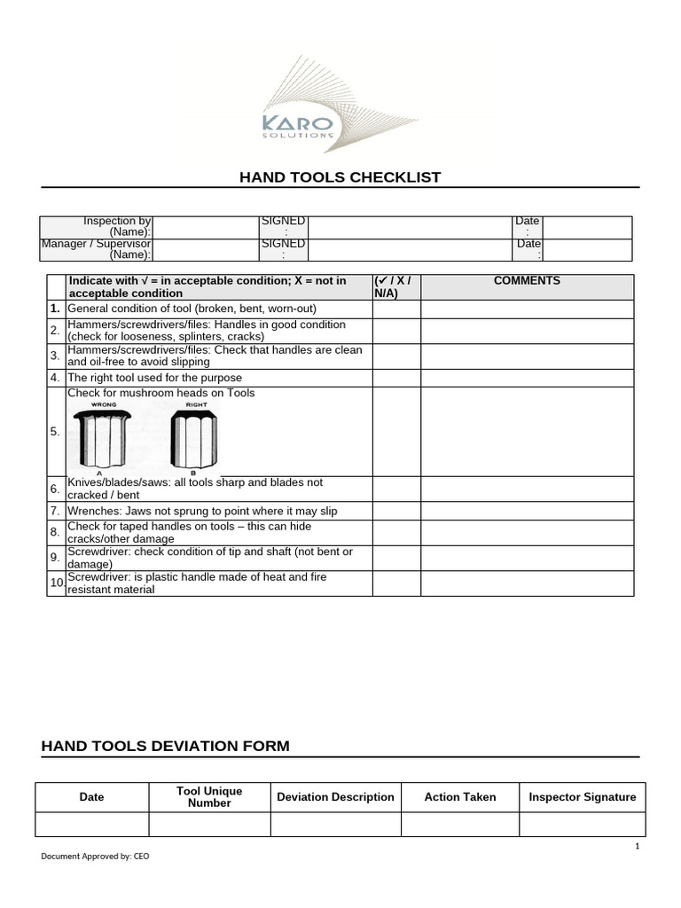 REG017 Hand Tools Checklist | PDF