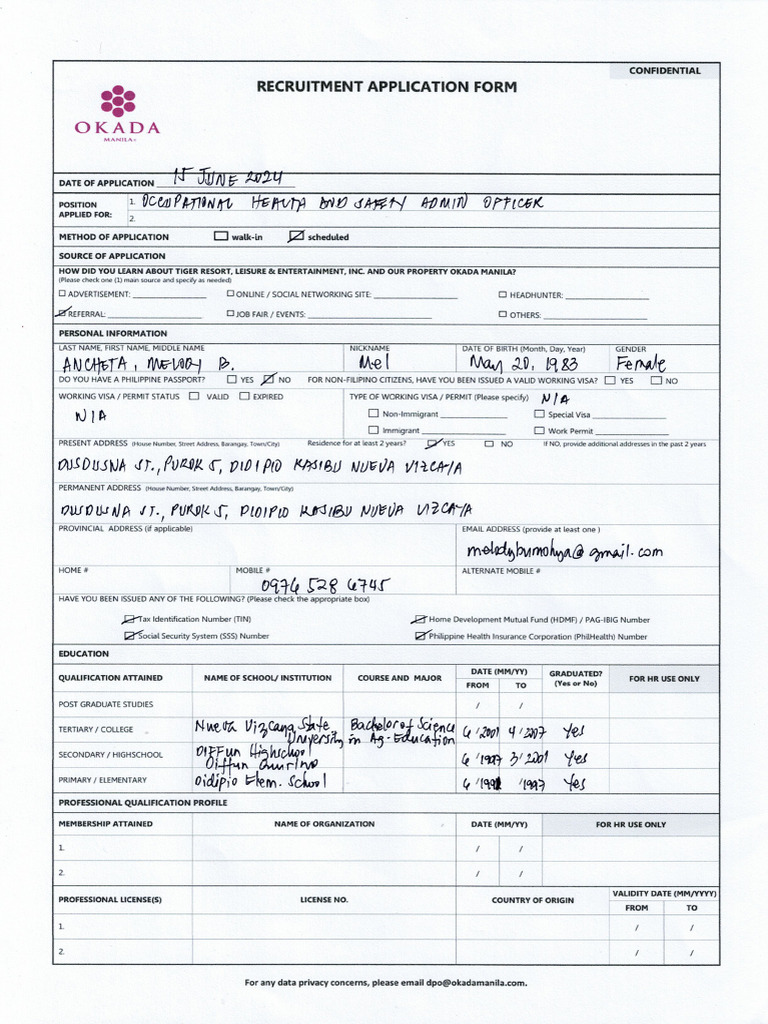 Recruitment Application Form | PDF