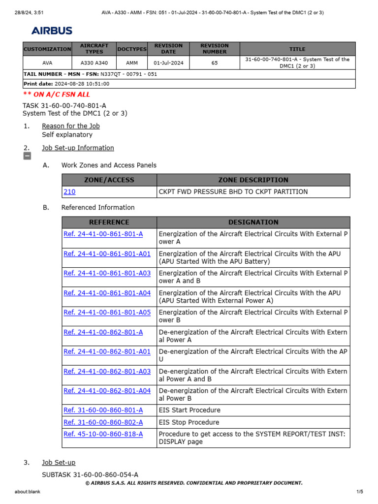 A330 - AMM - FSN - 051 - 01-Jul-2024 - 31-60-00-740-801-A - System Test ...