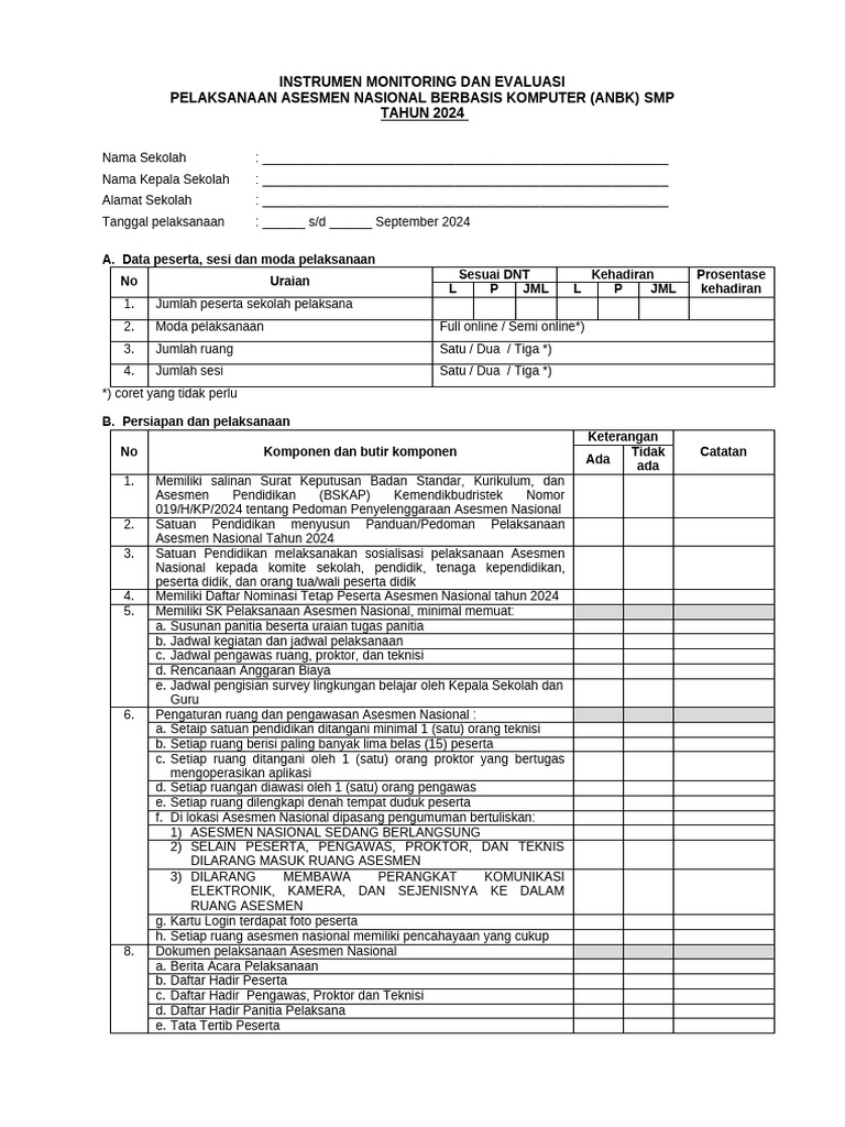 Instrumen ANBK SMP 2024 | PDF