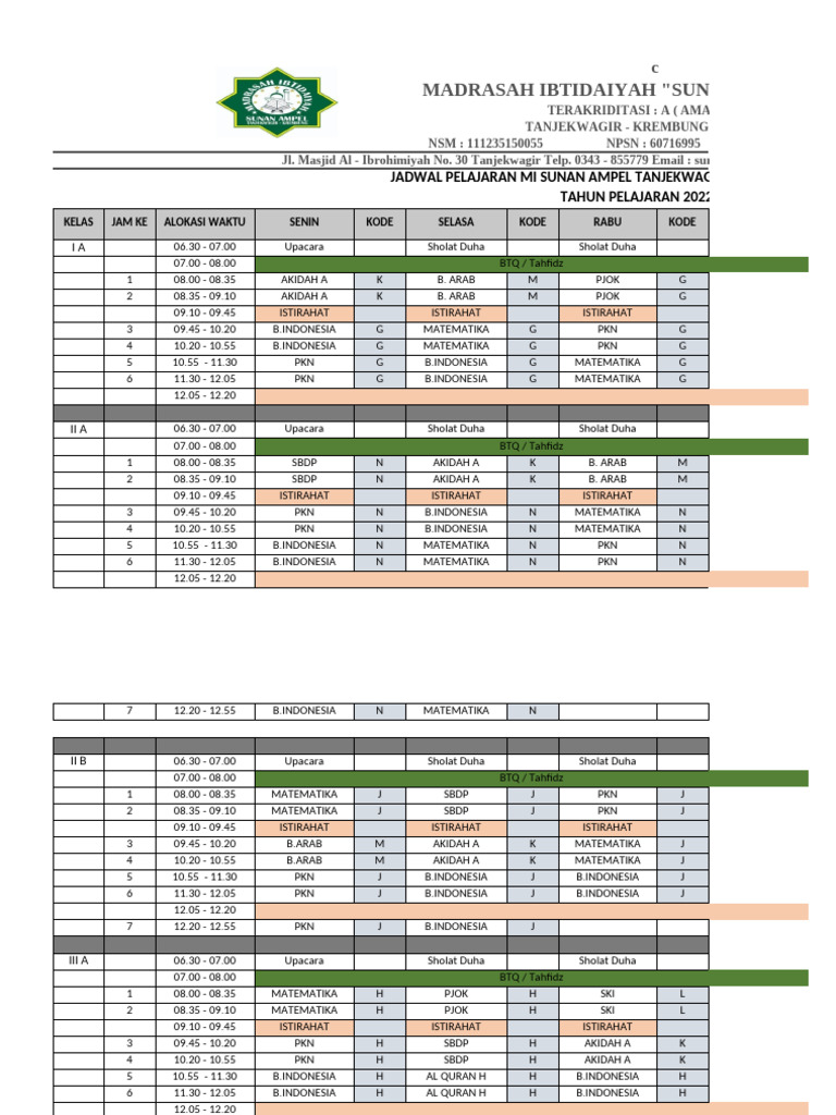 Jadwal Pelajaran Tahun 2022-2023 - Fix-1 | PDF
