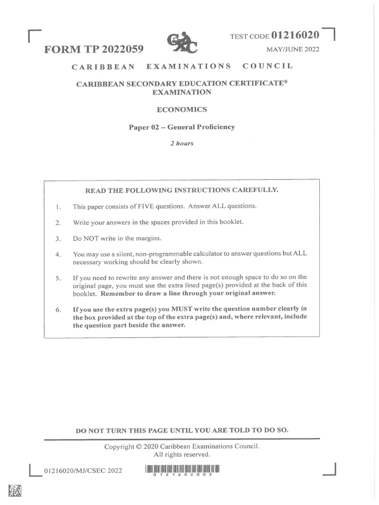 CSEC Economics P2 2022 | PDF