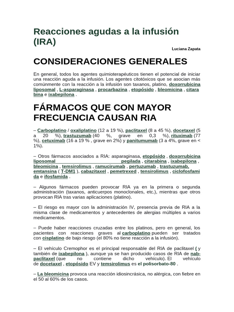 Reacciones agudas a la infusión | PDF Reacciones agudas a la infusión | PDF