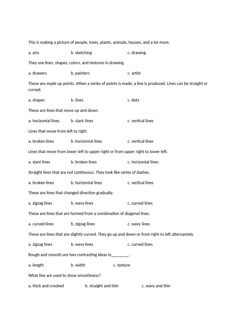 Quiz in Arts - Drawing | PDF