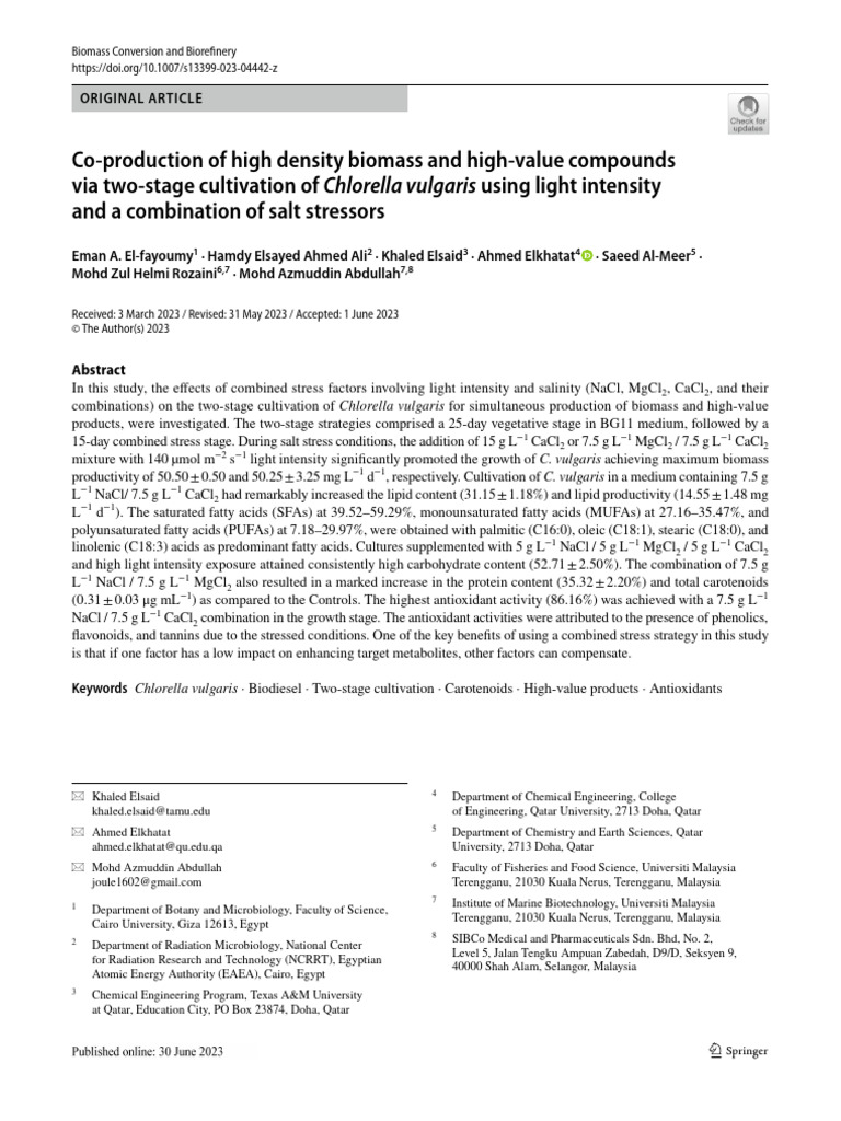 Co Production of High Density Biomass and High Value Compounds Via Two ...