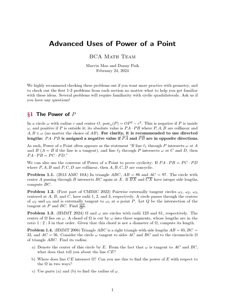 PoP and Radical Axis PSET | PDF