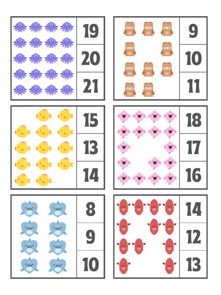 Counting Shapes 1-20 Clip Cards Worksheet in Colorful Illustrative ...