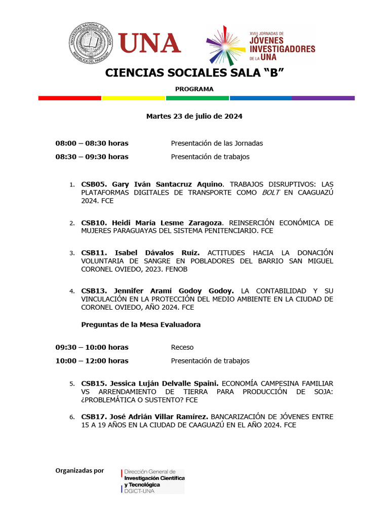 Programa CSB JJI UNA 2024 | PDF