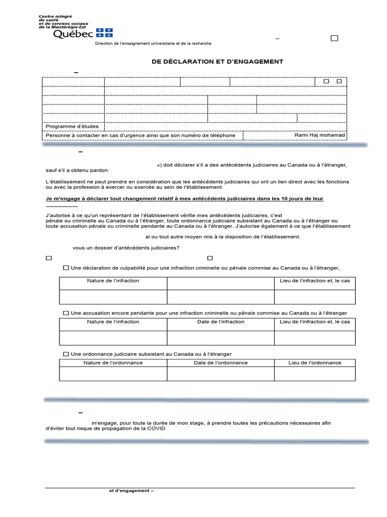 Formulaire de Déclaration Et D'engagement | PDF