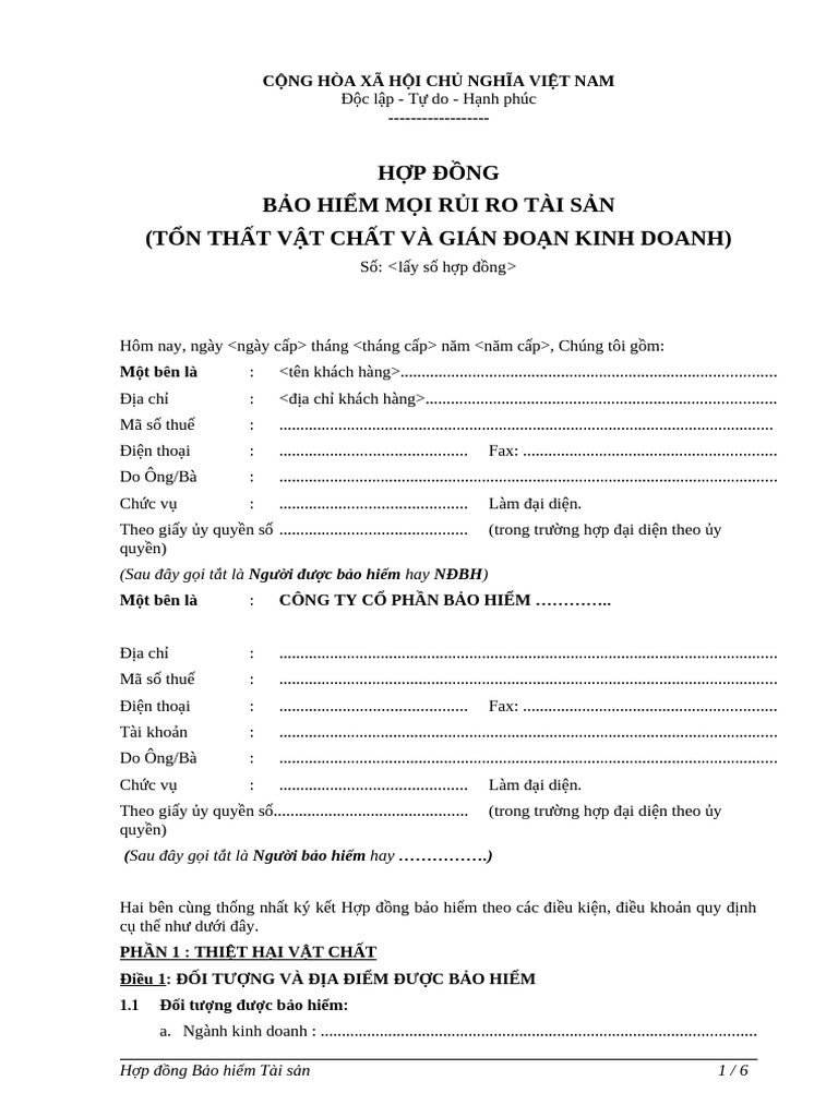 Hop Dong BH Moi Rui Ro Tai san-GDKD | PDF