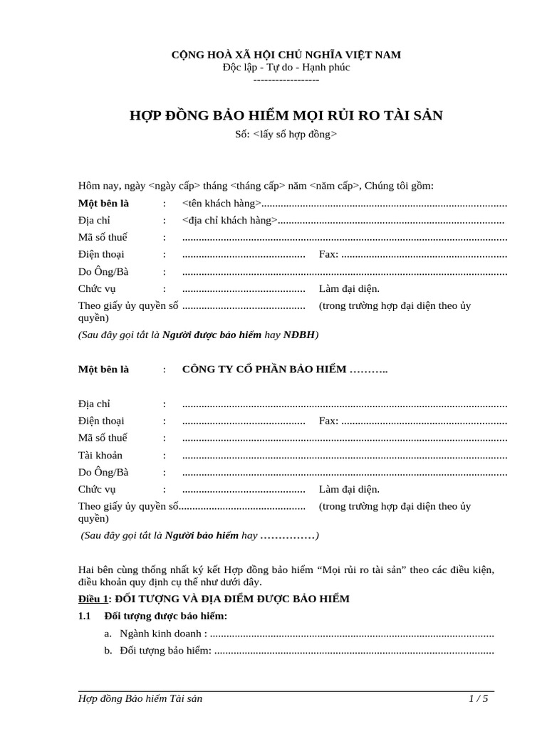 Hop Dong BH Moi Rui Ro Tai San | PDF