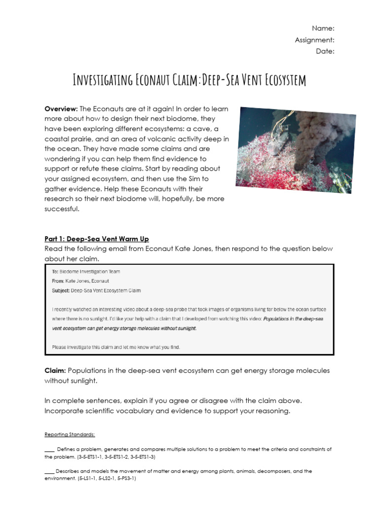 Colin's 2.5 - Investigating Econaut Claim - Deep-Sea Vent Ecosystem | PDF