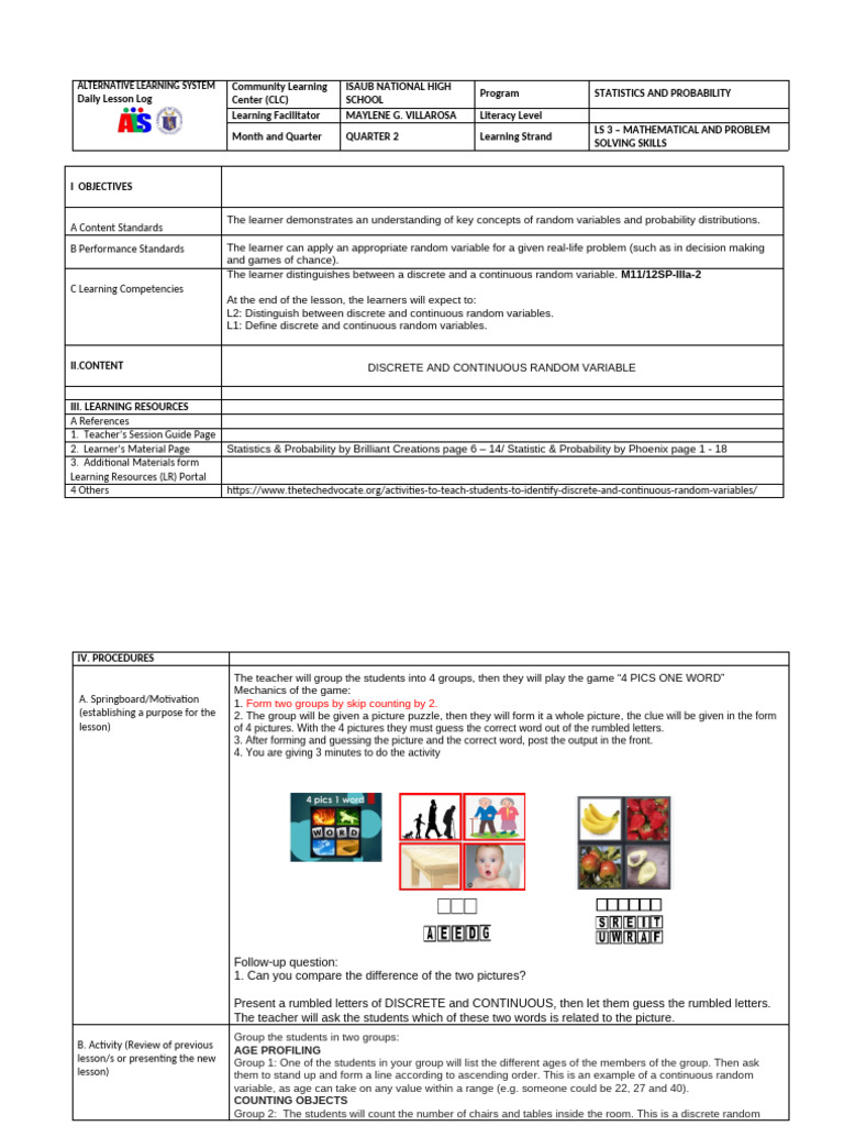 Als - Lesson Plan For Stat | PDF