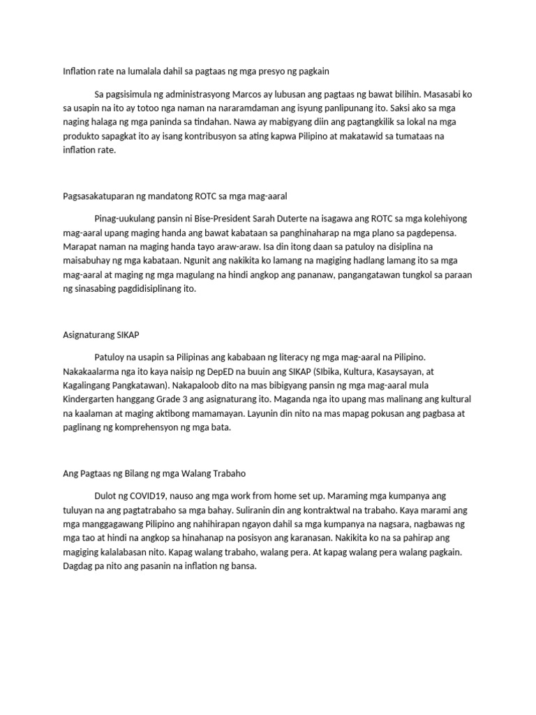 Inflation rate na lumalala dahil sa pagtaas ng mga presyo ng pagkain | PDF