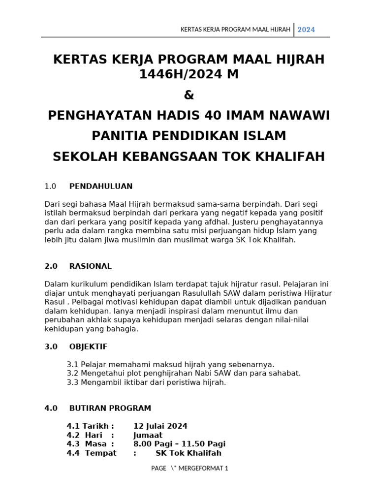Kertas Kerja Program Maal Hijrah 2023 | PDF