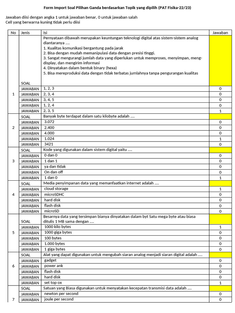 Form-Soal-Ganda PAT Fis | PDF