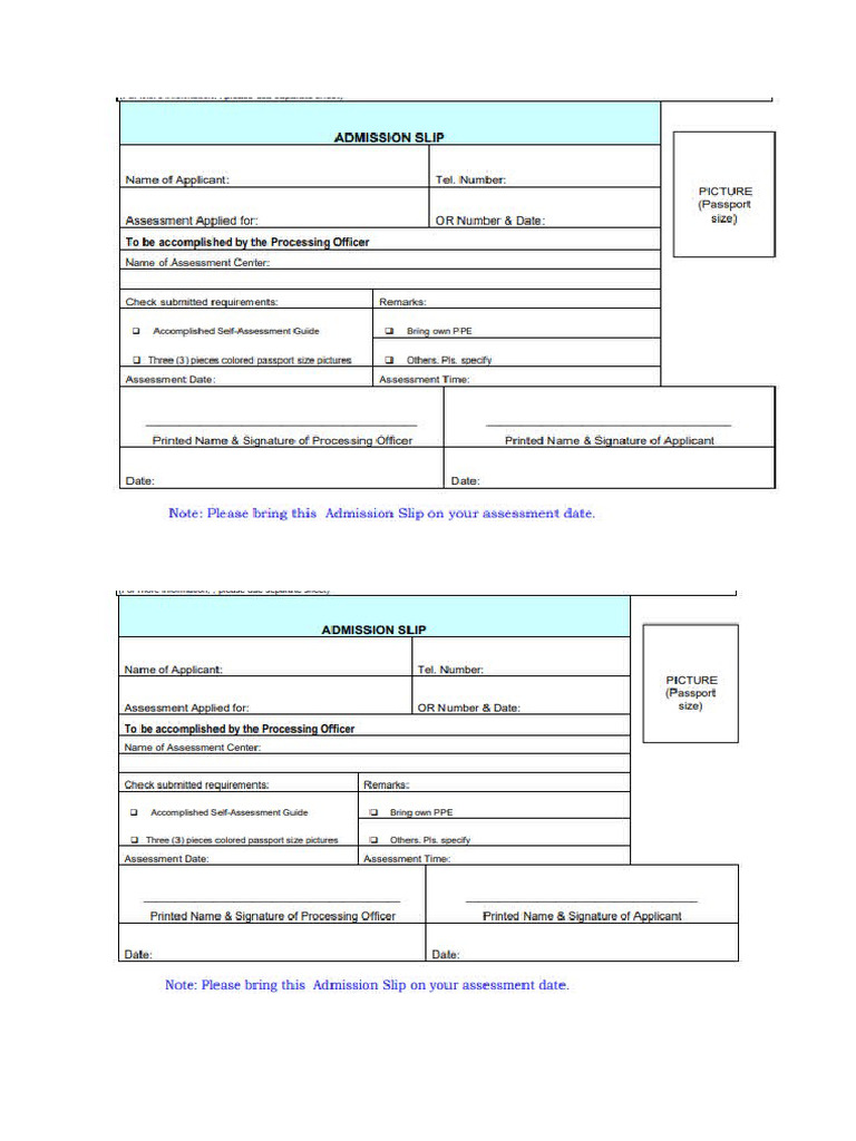 Admission Slips | PDF