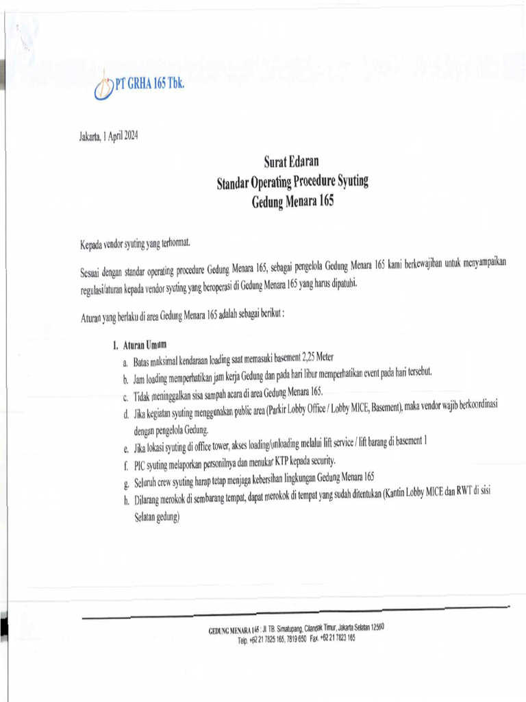 SOP Syuting 165 Fixed Fi | PDF