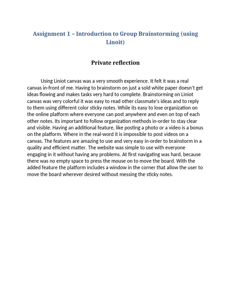 Assignment 1 Private Reflection | PDF