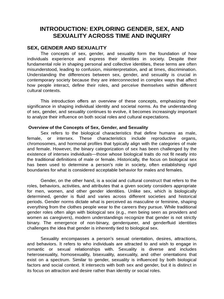 Exploring Gender, Sex, and Sexuality Across Time and Inquiry | PDF