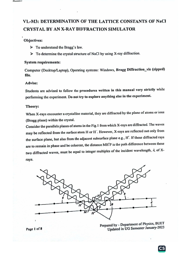Experiment: Determination of The Lattice Constants of NaCl by An X-Ray Diffraction Simulator | PDF