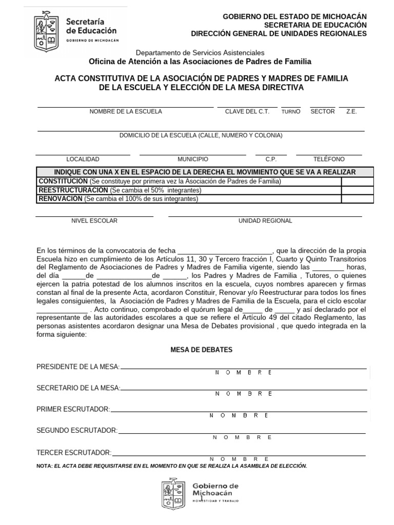 Acta Padres de Familia 2021-2027 | PDF