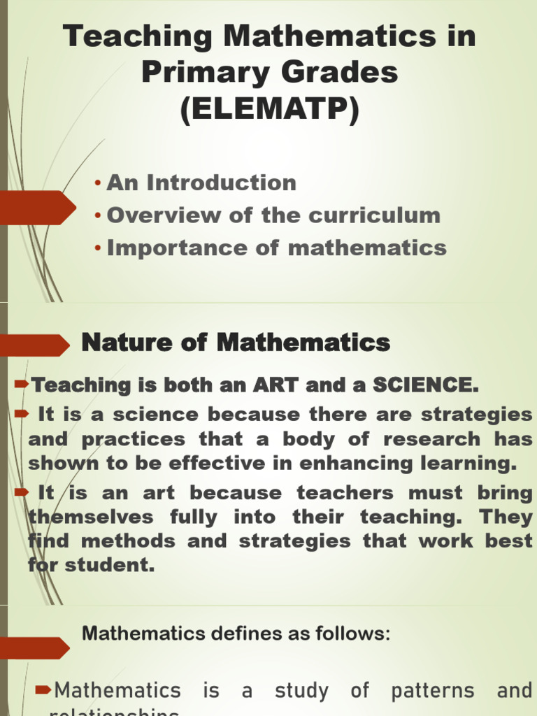 Teaching Mathematics in Primary Grades ELEMATP | PDF