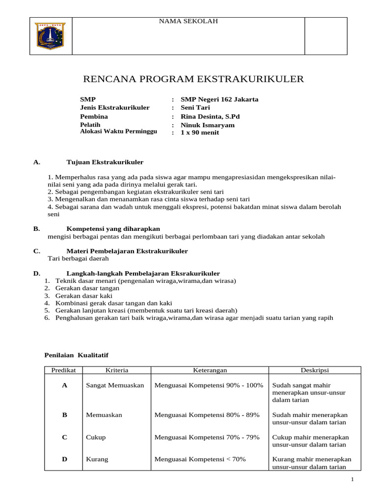 Format program ekskul TARI_RINA | PDF