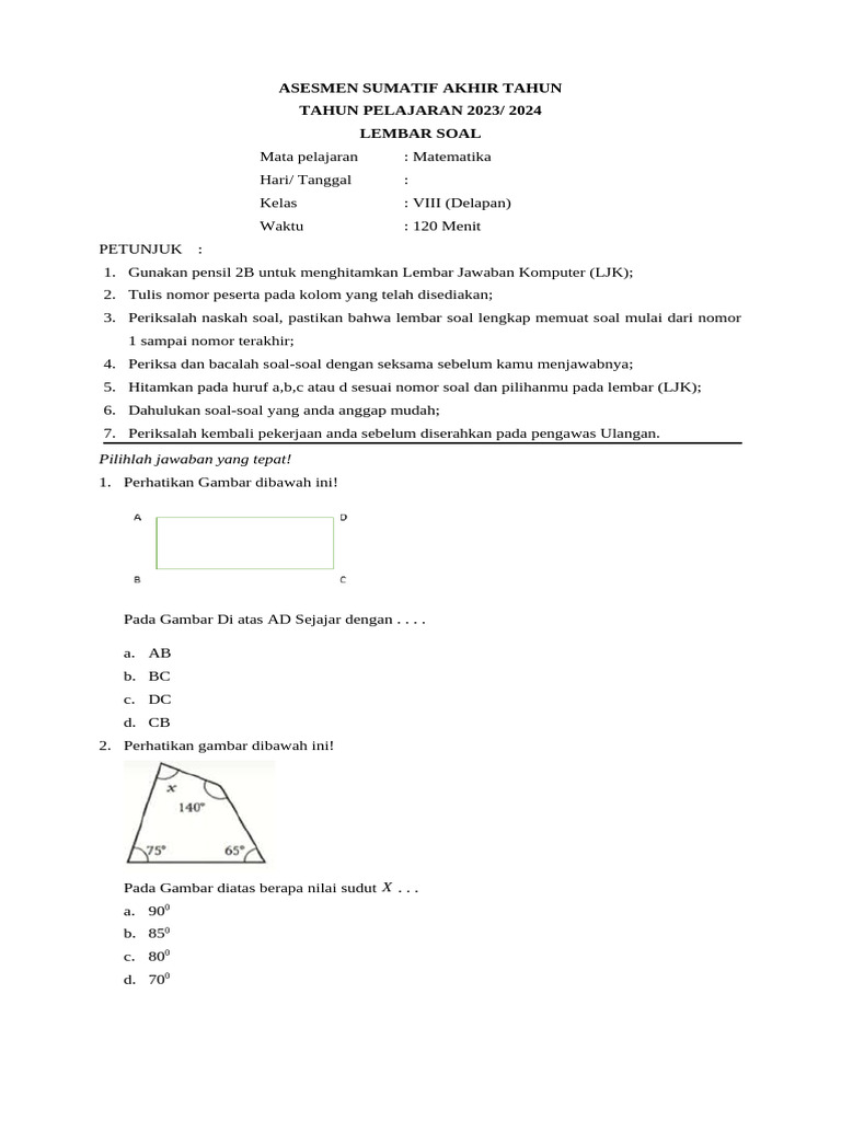 Soal Asat MTK 8 Genap | PDF