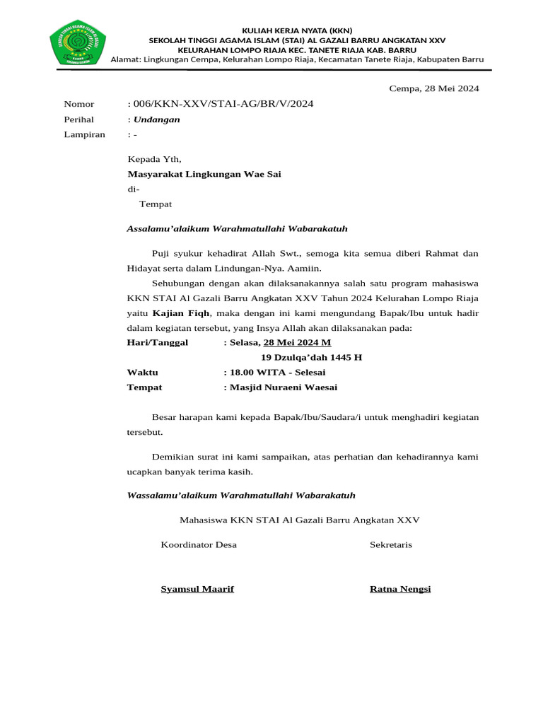 Surat Undangan Kajian | PDF