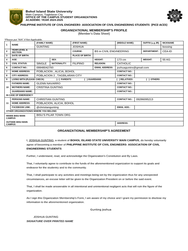 PICE-ACES - ORGANIZATIONAL MEMBERSHIP FORM 2024-2025 | PDF