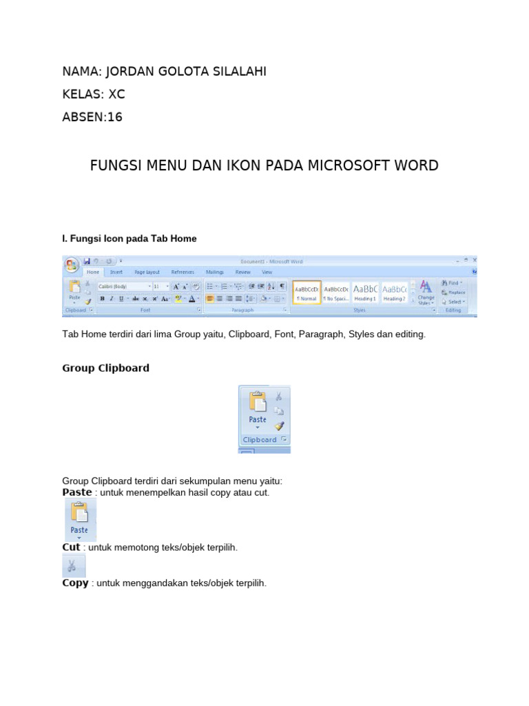 Fungsi Menu Dan Ikon Pada Microsoft Word | PDF