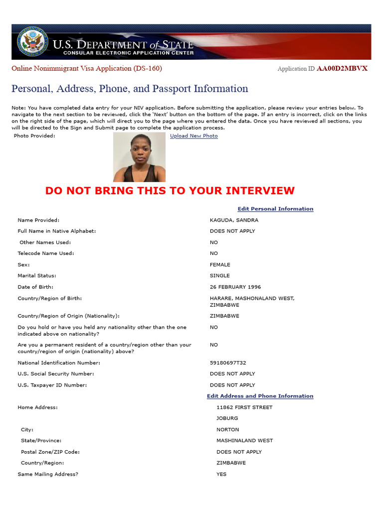 Non-Immigrant Visa - Review Personal, Address, PH | PDF | Passport ...