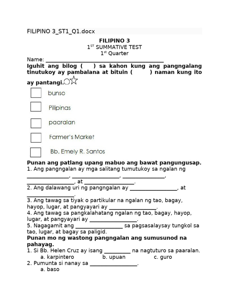 Filipino 3 - ST1 - Q1 | PDF