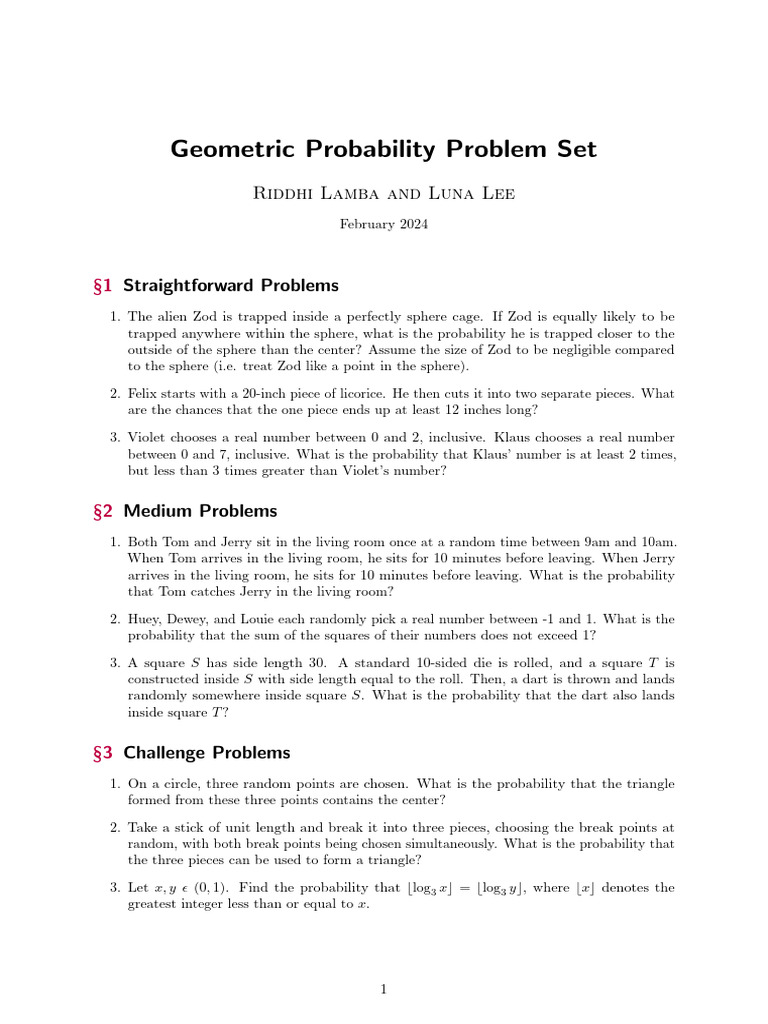 Geometric Probability Pset | PDF