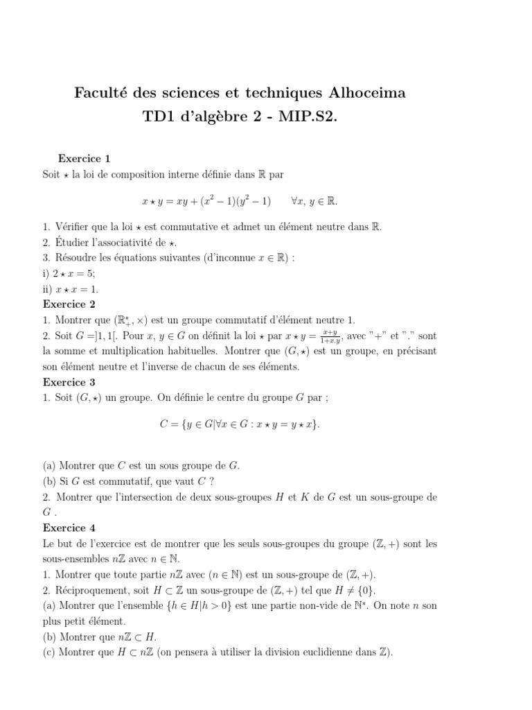 TD1 D'algèbre 2 | PDF