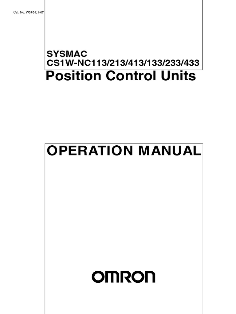 Position Control Units: Sysmac CS1W-NC113/213/413/133/233/433 | PDF