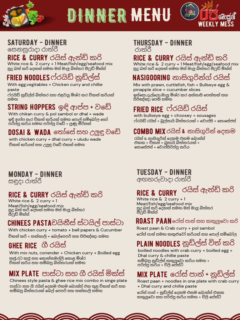 Weekly Mess Menu (1) | PDF