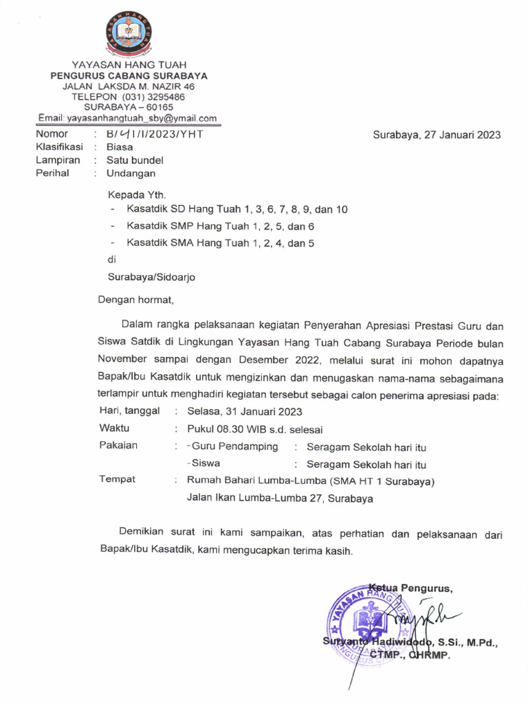 B.41.I.2023.YHT (Undangan Penerima Reward Prestasi Guru Dan Siswa) - 1 ...