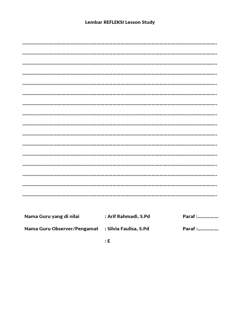 Lembar REFLEKSI Lesson Study | PDF
