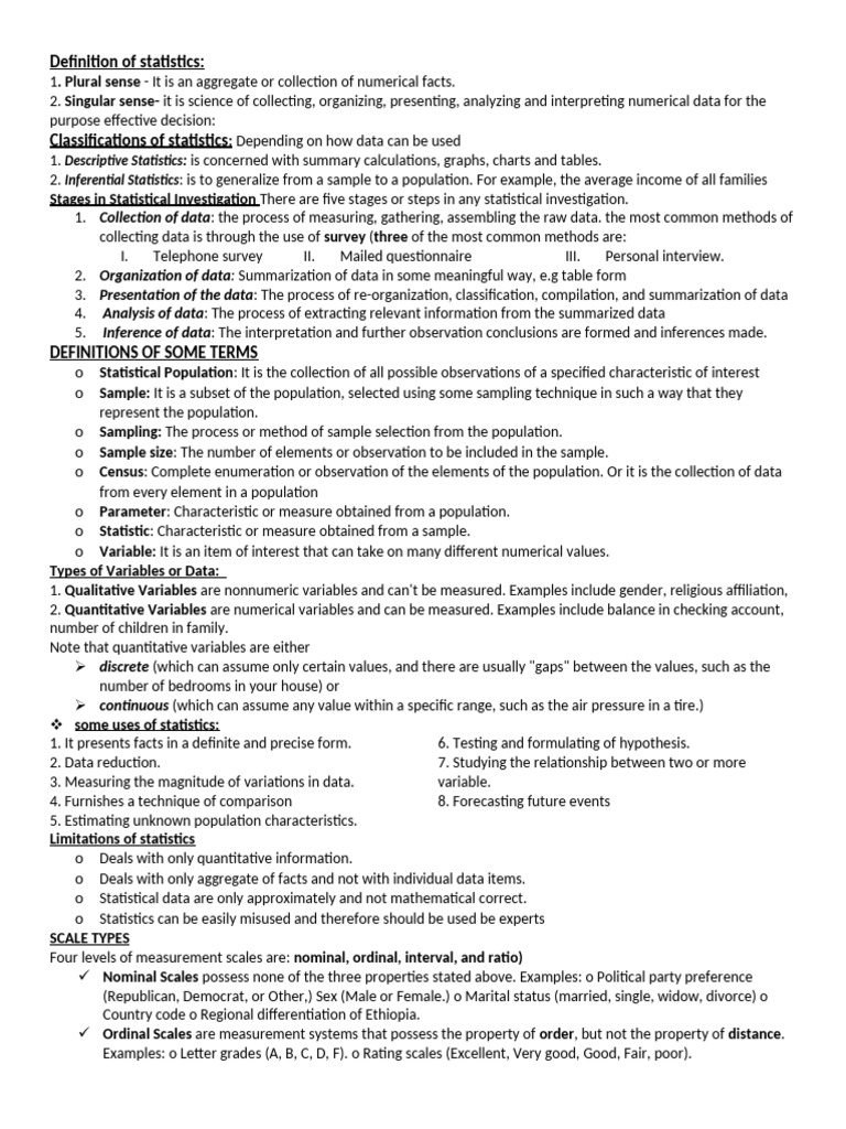 Definition of Statistics | PDF