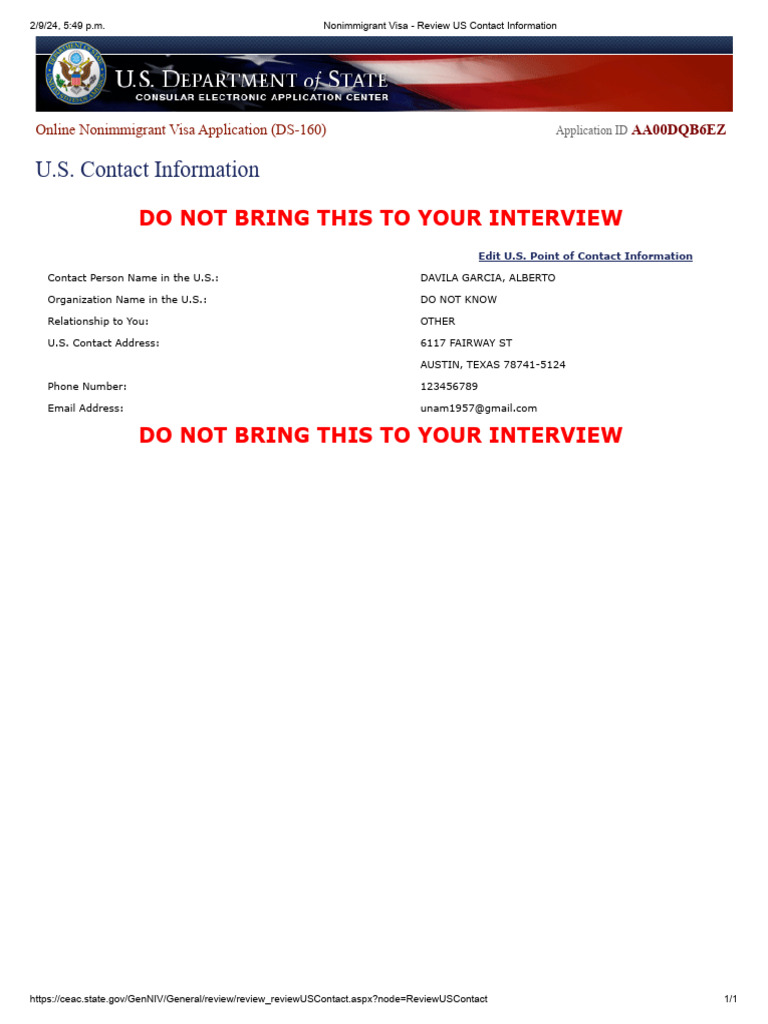 ARANGO GARCIA, MARIA FERNANDA Nonimmigrant Visa - Review US Contact Information | PDF