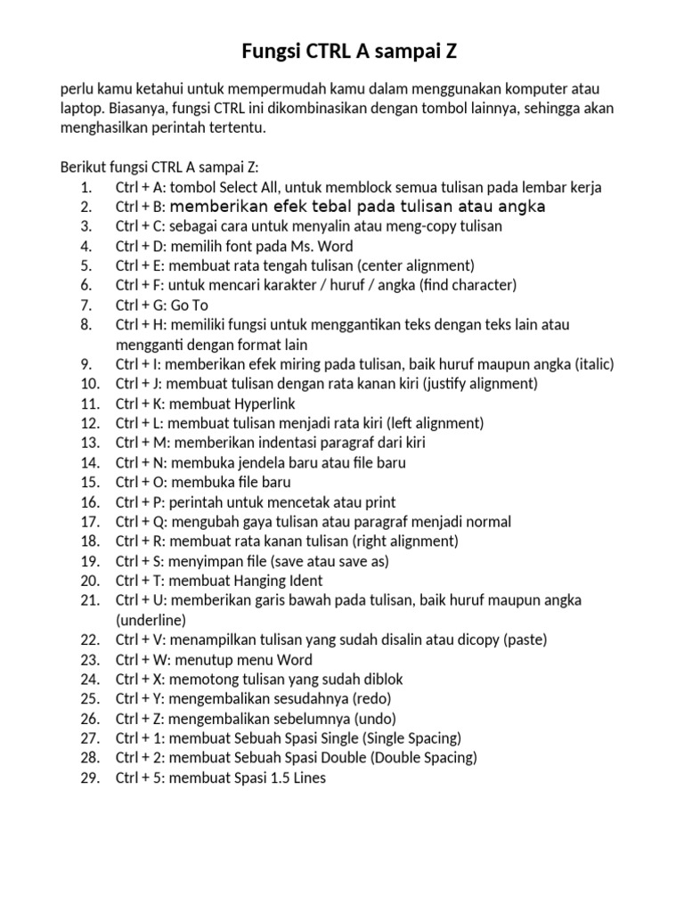 Fungsi CTRL A Sampai Z | PDF