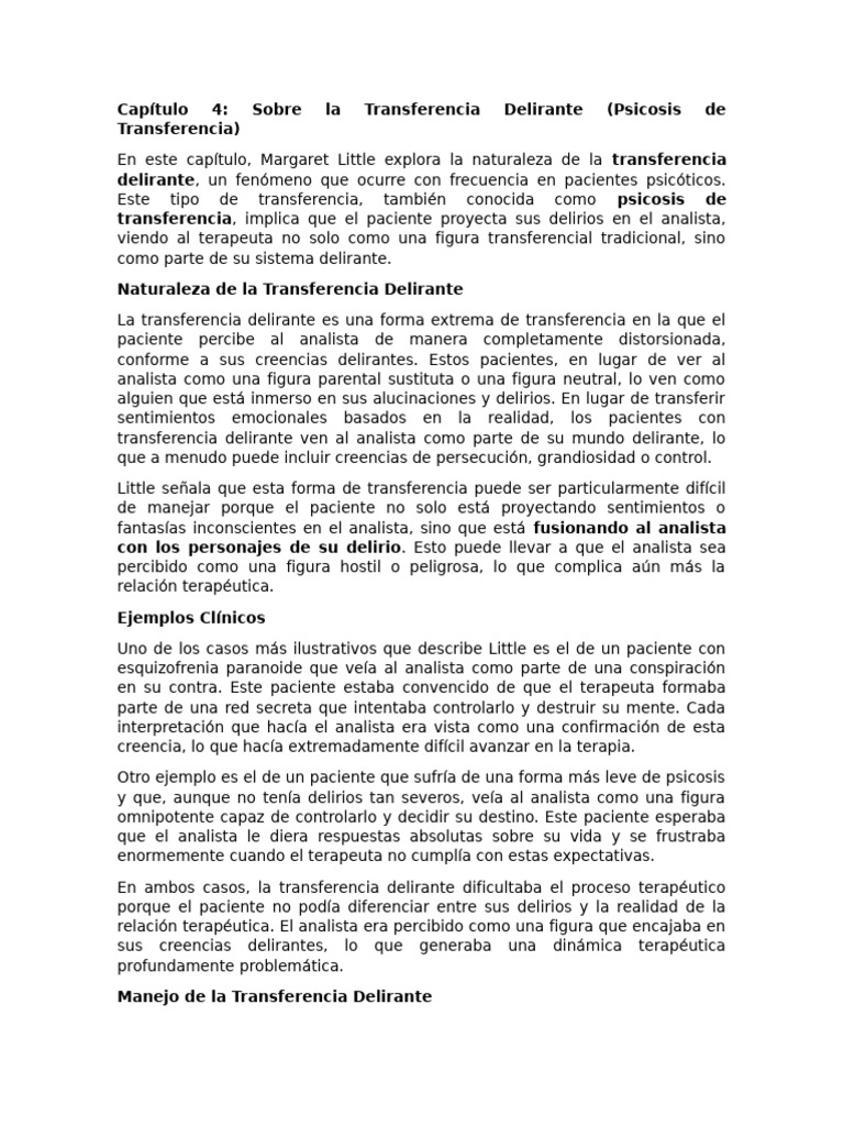 Resume CAP 4 M. Little "Transference Neurosis and Transference ...