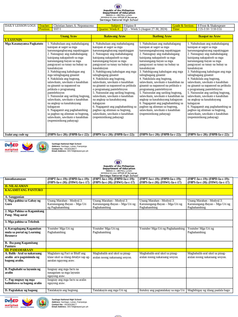 Q1filipino8 Week5 | PDF