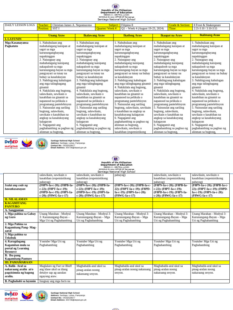 Q1filipino8 Week4 | PDF