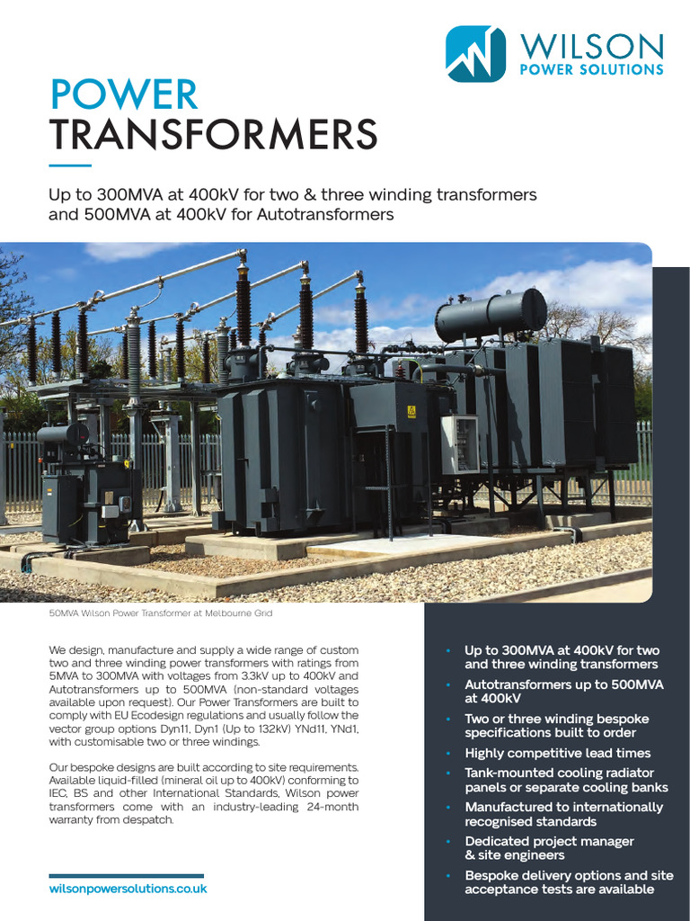Power Transformer Brochure Wilson Power Solutions | PDF